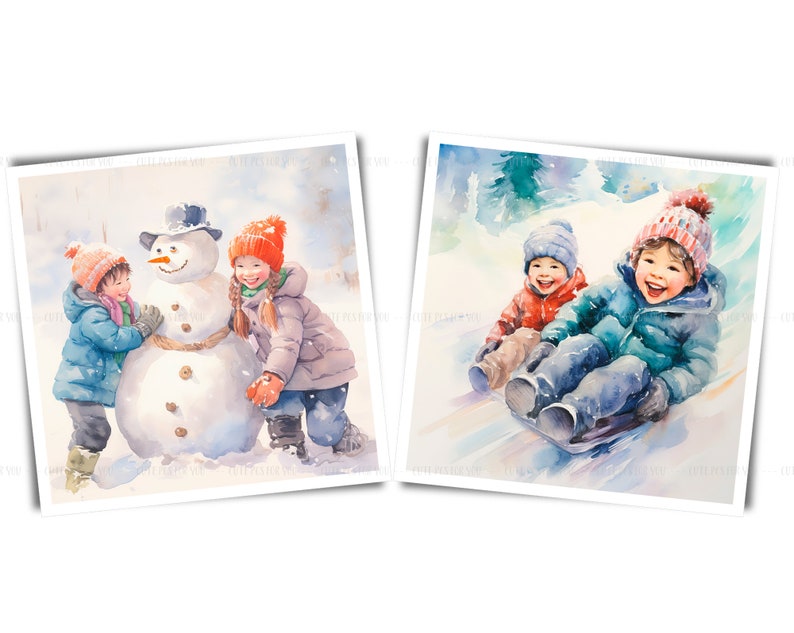Watercolor Winter Activities Clipart -winter Illustrations for Children ...