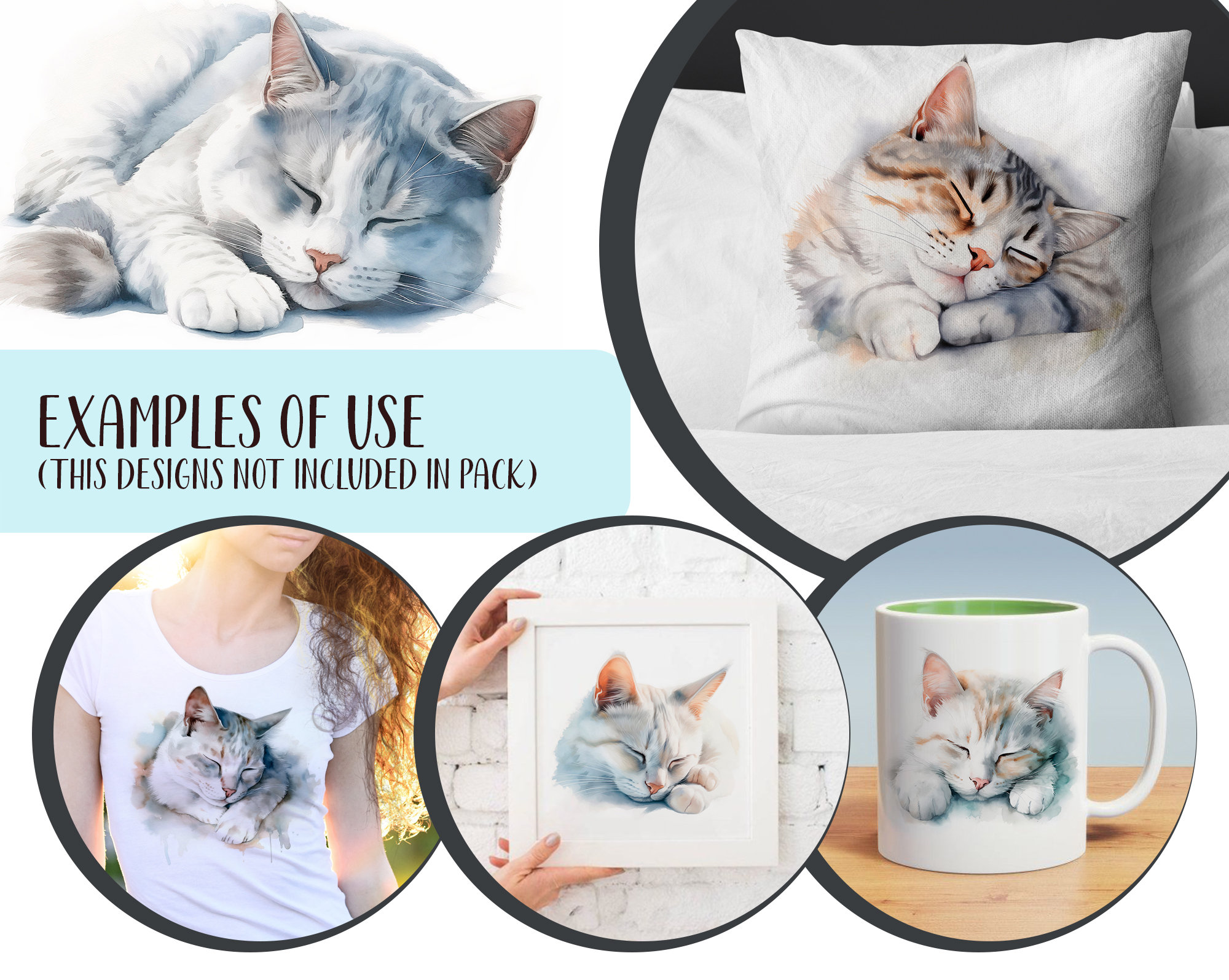 Watercolor Sleeping Cats Clipart Cute Resting Kittens JPG - Etsy