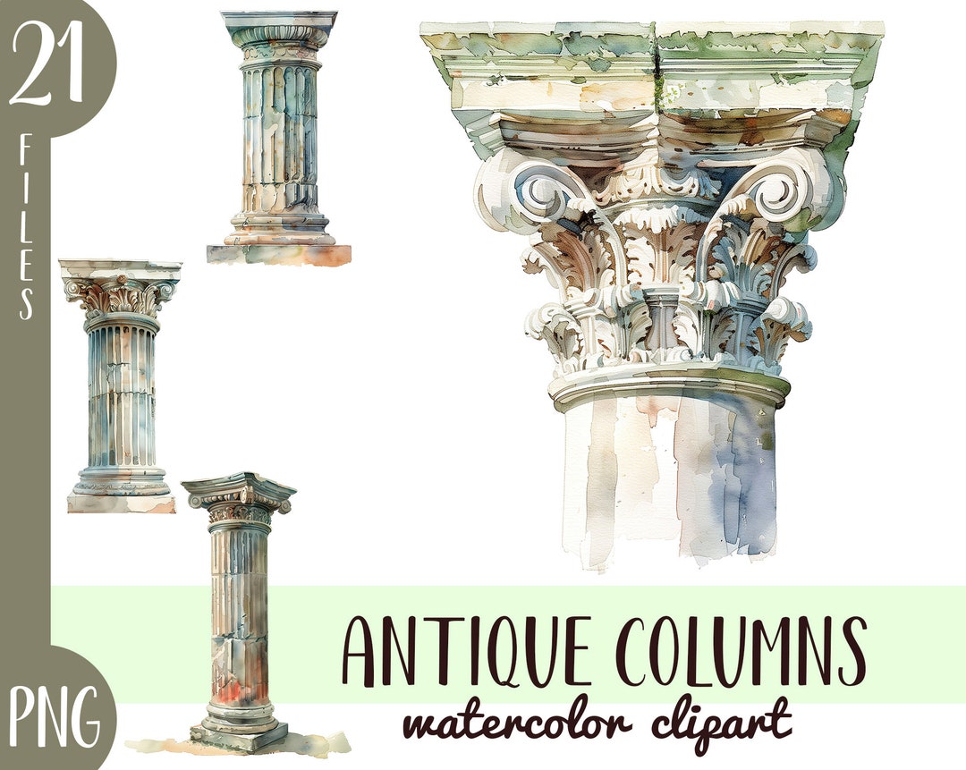 Watercolor Antique Columns Clipart - Ruins Illustrations - Vintage ...