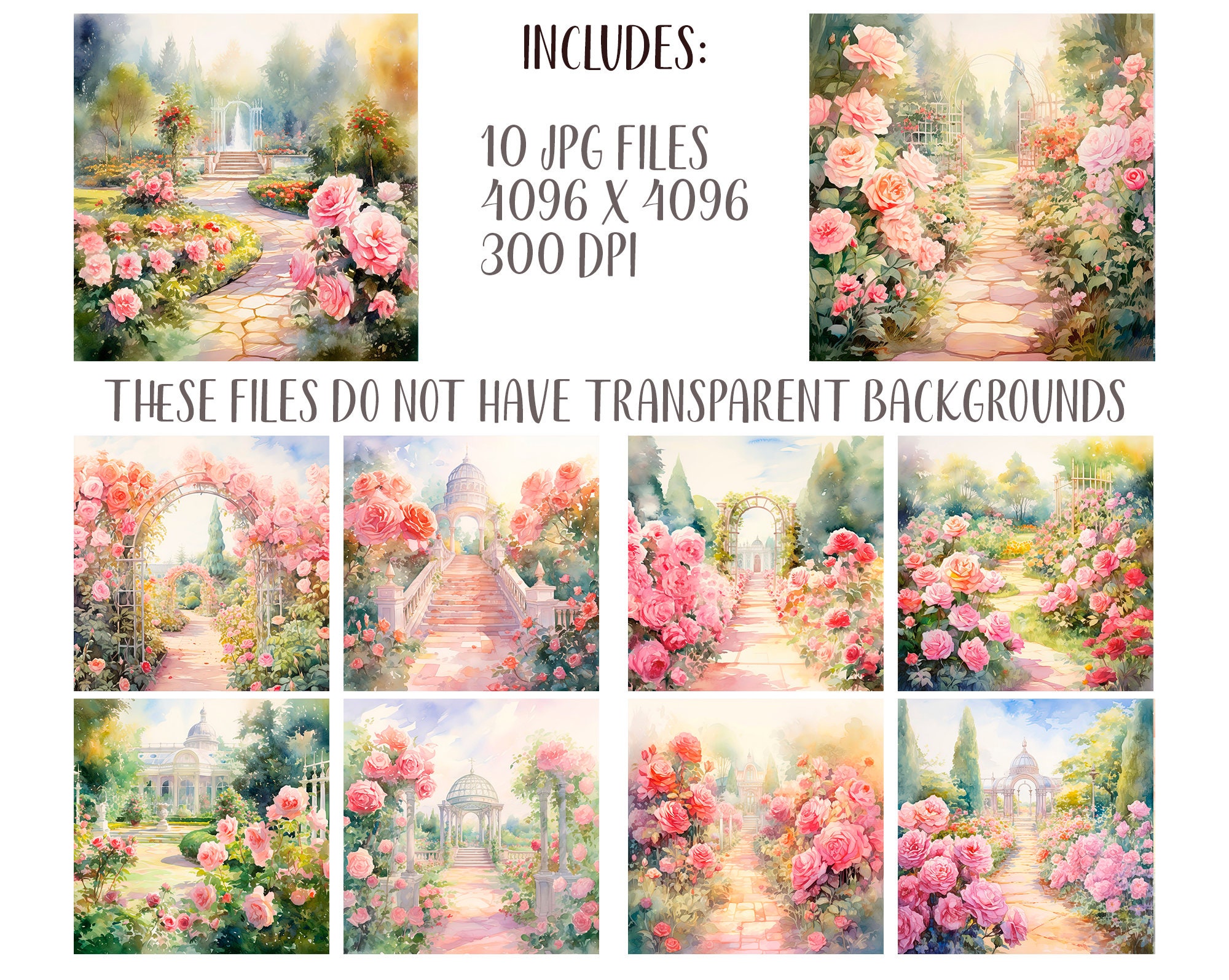 Watercolor Rose Garden Clipart Garden With Roses Digital - Etsy
