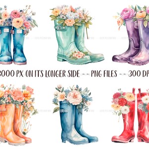 Watercolor Floral Rubber Boots Clipart: Rainbow PNG Set (digital ...
