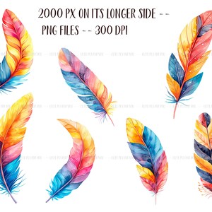 Watercolor Colorful Feathers Clipart - Pastel Rainbow Bird's Feather ...