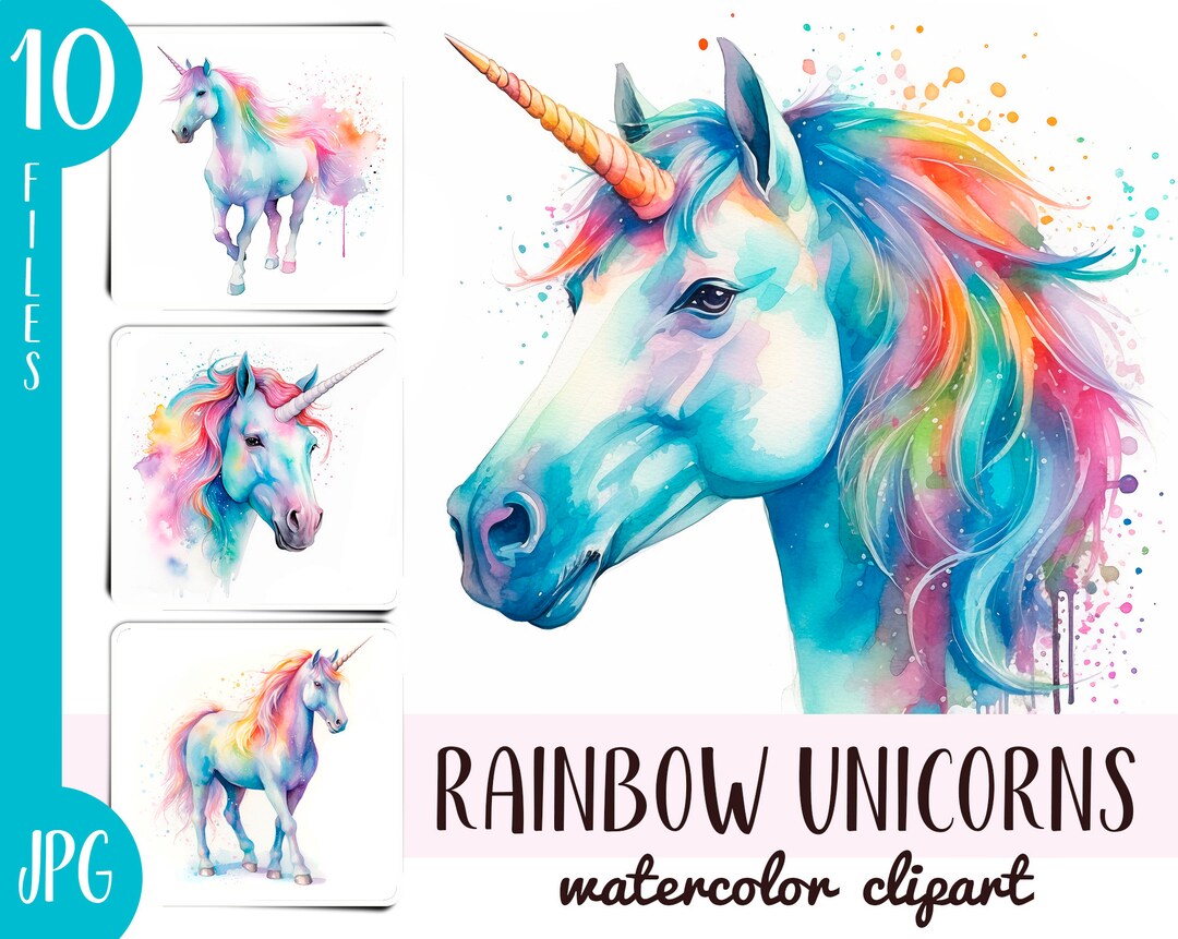 Watercolor Rainbow Unicorns Clipart - Unicorn Digital Paper - Fairy ...