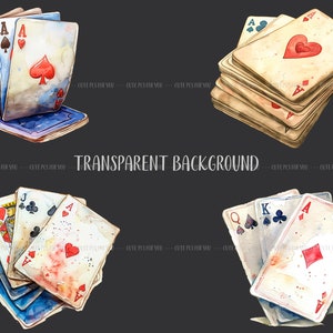 Watercolor Playing Cards Clipart: Poker PNG Graphics (digital Download ...