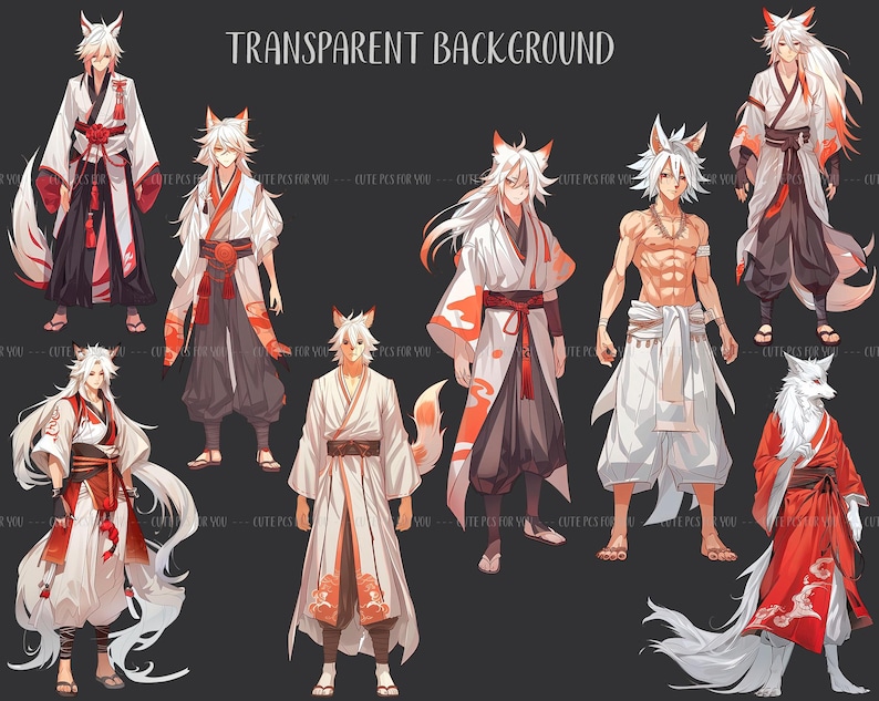 Watercolor Kitsune Men Clipart: Japanese Yokai Fox PNG (digital ...