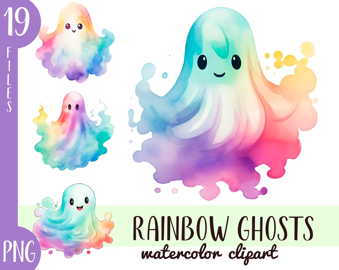 Watercolor Rainbow Ghosts Clipart Funny Little Ghosts Illustrations PNG ...