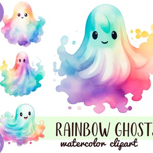 Watercolor Rainbow Ghosts Clipart Funny Little Ghosts Illustrations PNG ...