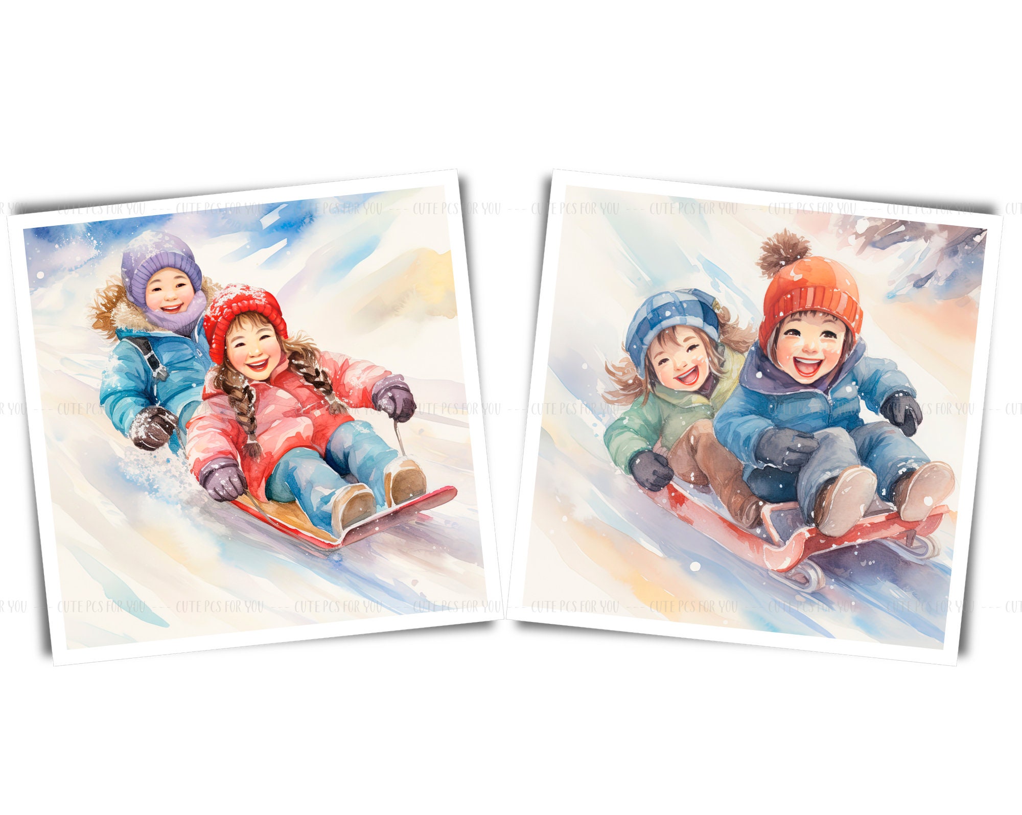 Watercolor Winter Activities Clipart -winter Illustrations for Children ...