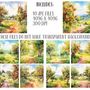Watercolor Orchard Clipart Garden With Apples Digital Paper Summer ...
