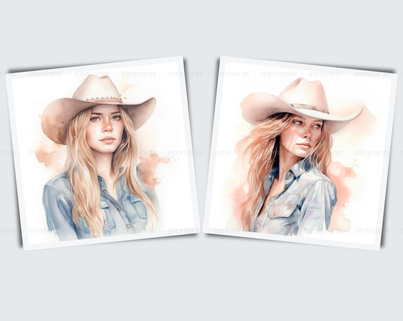 Watercolor Pastel Cowgirls Clipart wild Western Digital - Etsy