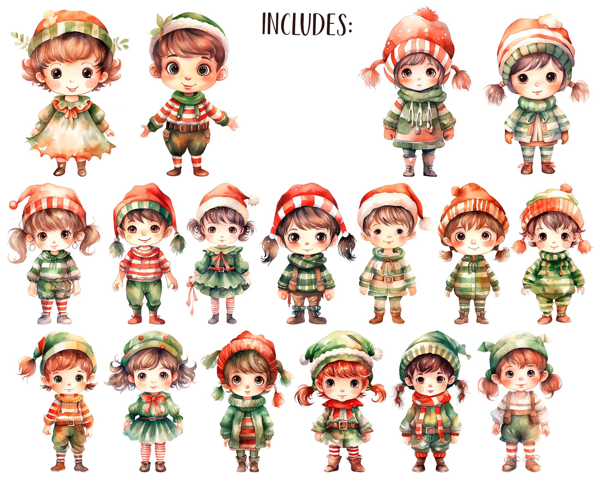 Watercolor Christmas Elves Clipart Elf Kid Illustration - Etsy