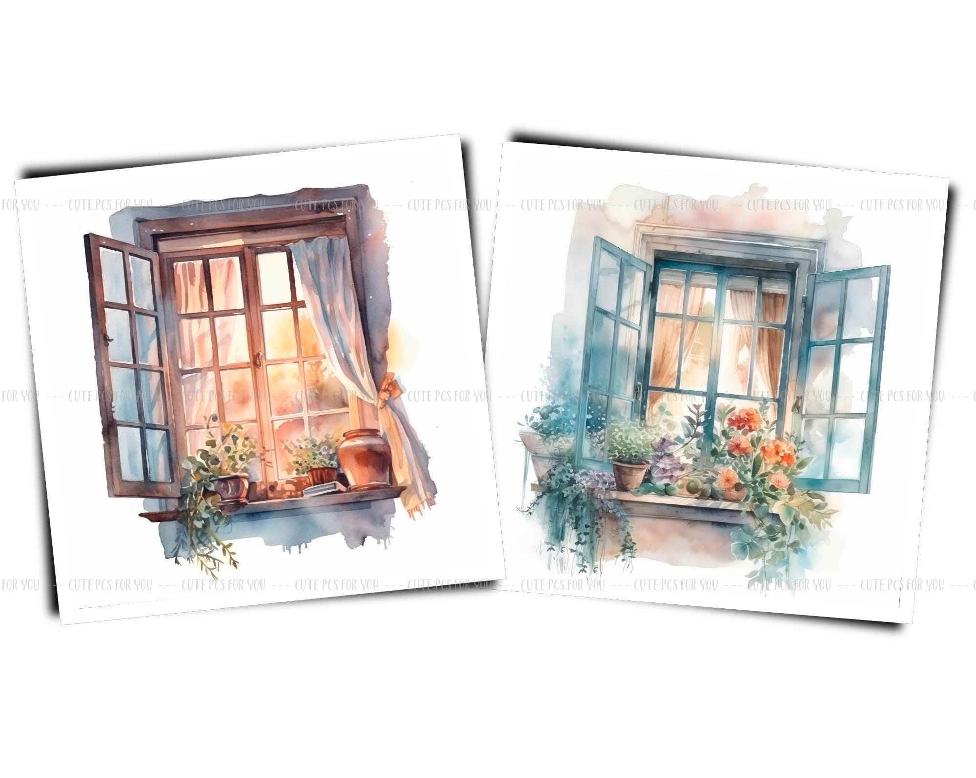 Watercolor Cozy Windows Clipart Cozy Atmosphere-sunny Day - Etsy