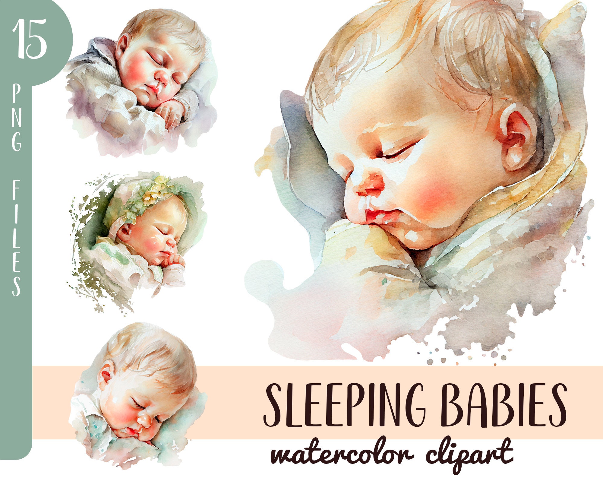 Watercolor Sleeping Babies Clipart Baby Sleeping in a Cradle - Etsy
