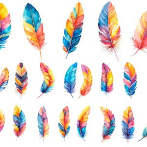 Watercolor Colorful Feathers Clipart - Pastel Rainbow Bird's Feather ...