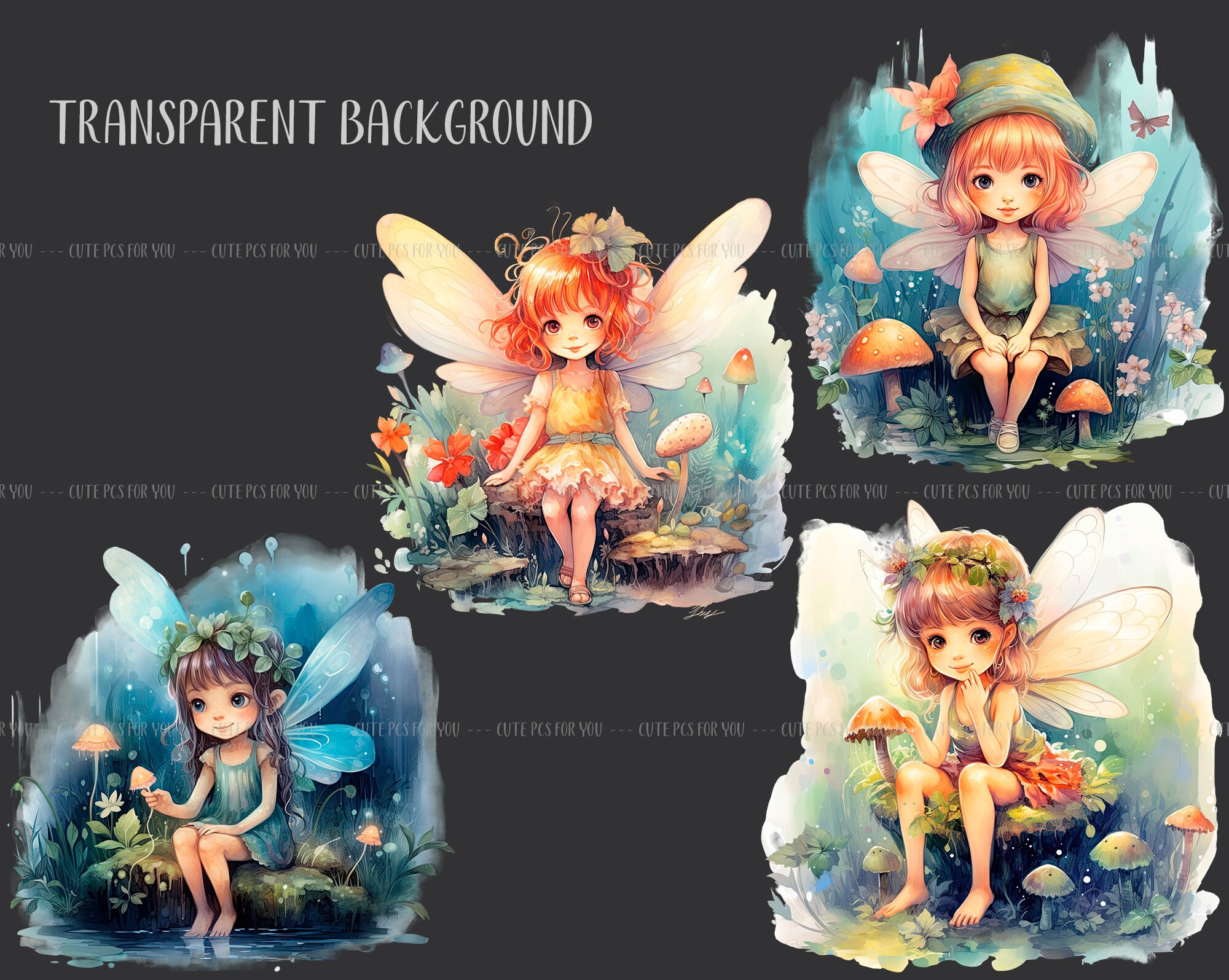 Watercolor Forest Fairies Clipart Cute Little Girls - Etsy