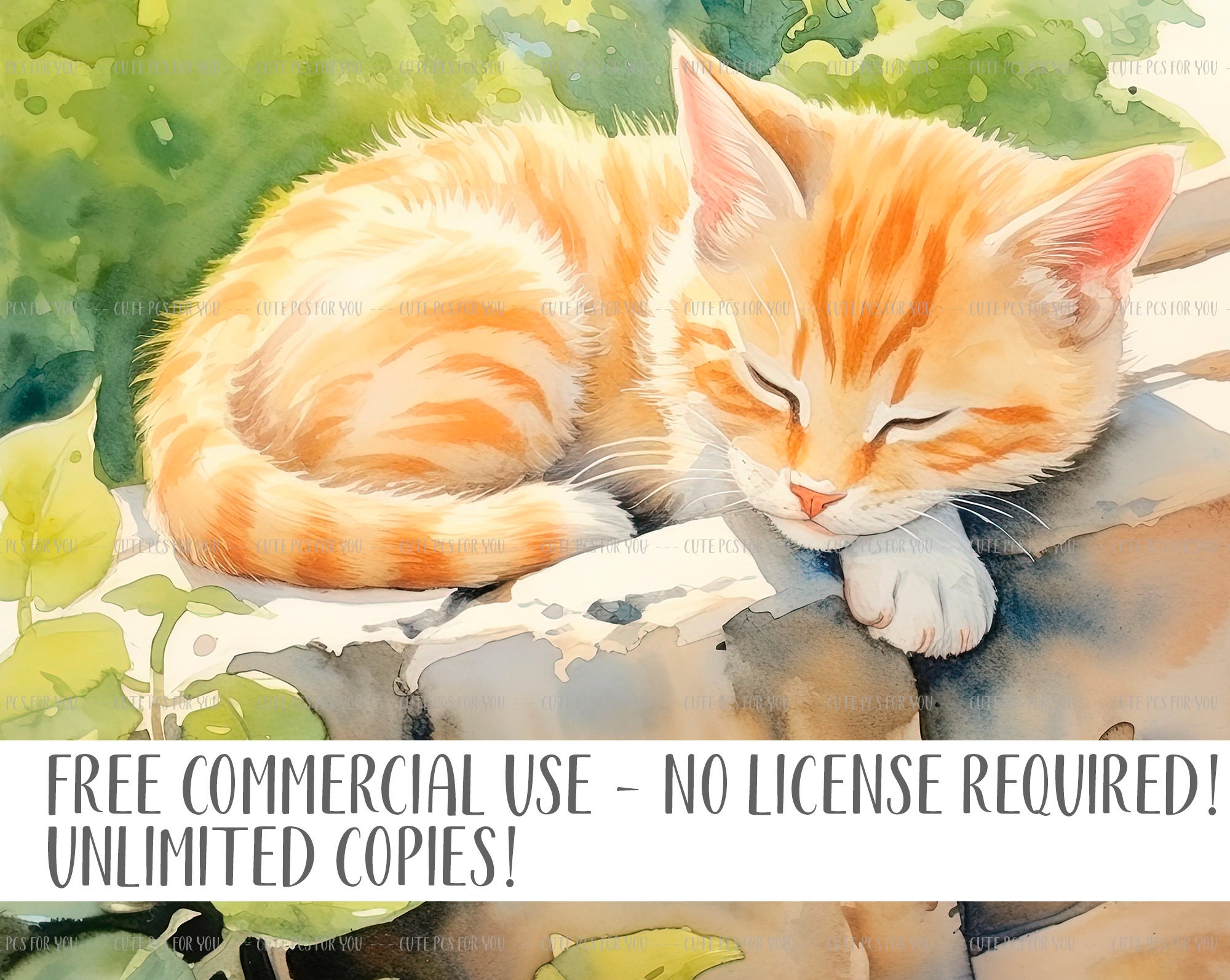 Watercolor Sleeping Cats Clipart Cute Resting Red Kittens - Etsy
