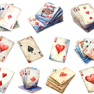 Watercolor Playing Cards Clipart: Poker PNG Graphics (digital Download ...