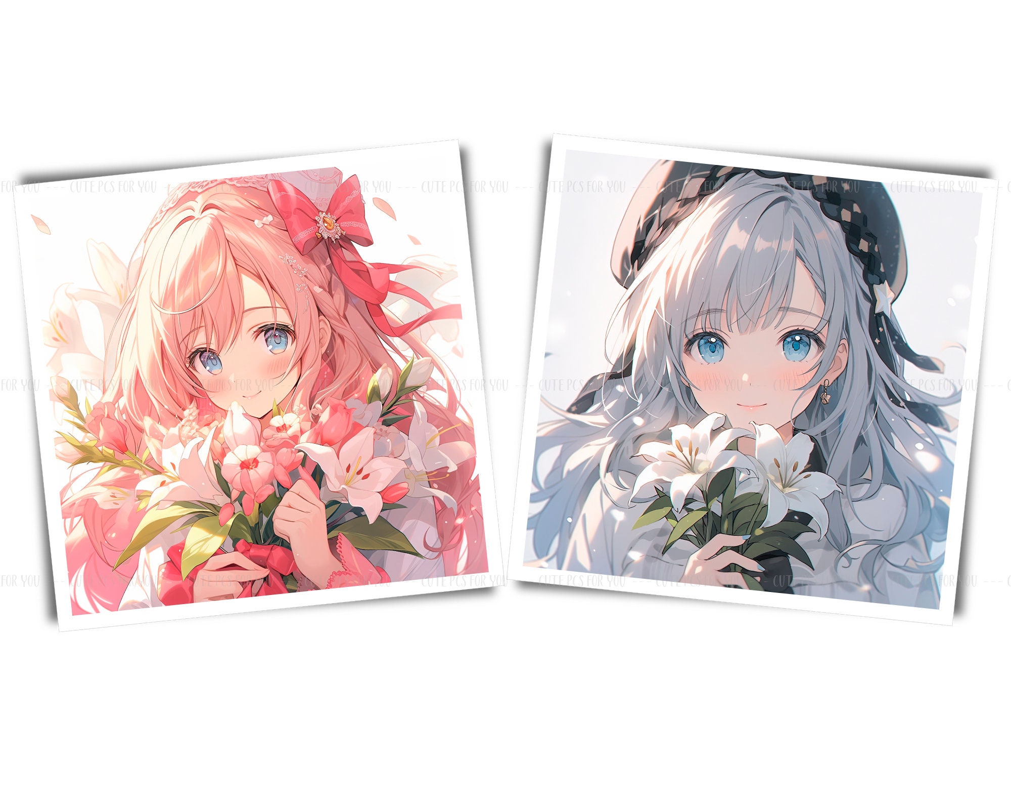 Watercolor Floral Anime Clipart Cute Girl With Flowers - Etsy