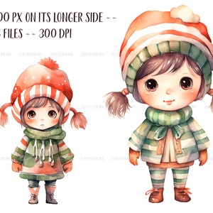 Watercolor Christmas Elves Clipart - Elf Kid Illustration - Santa's ...