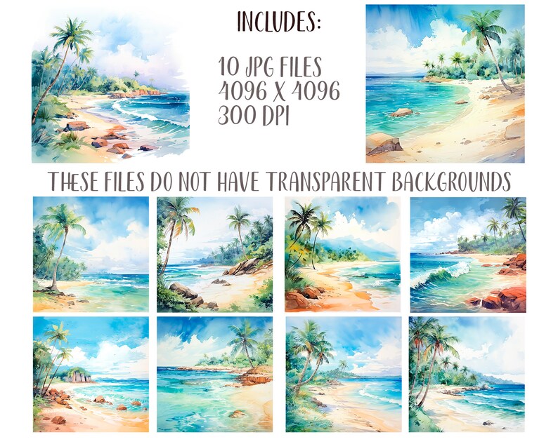 Watercolor Tropical Beach Clipart Ocean Coast Vacation by - Etsy