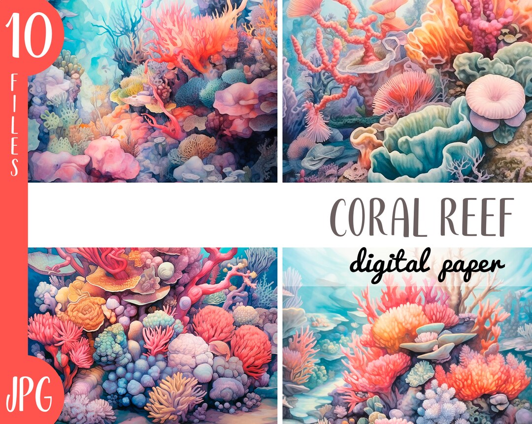 Watercolor Coral Reef Clipart - Underwater Digital Paper - Coral ...