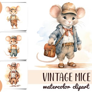 Watercolor Vintage Mice Clipart Retro Mouse Digital Paper Fairy Tale ...