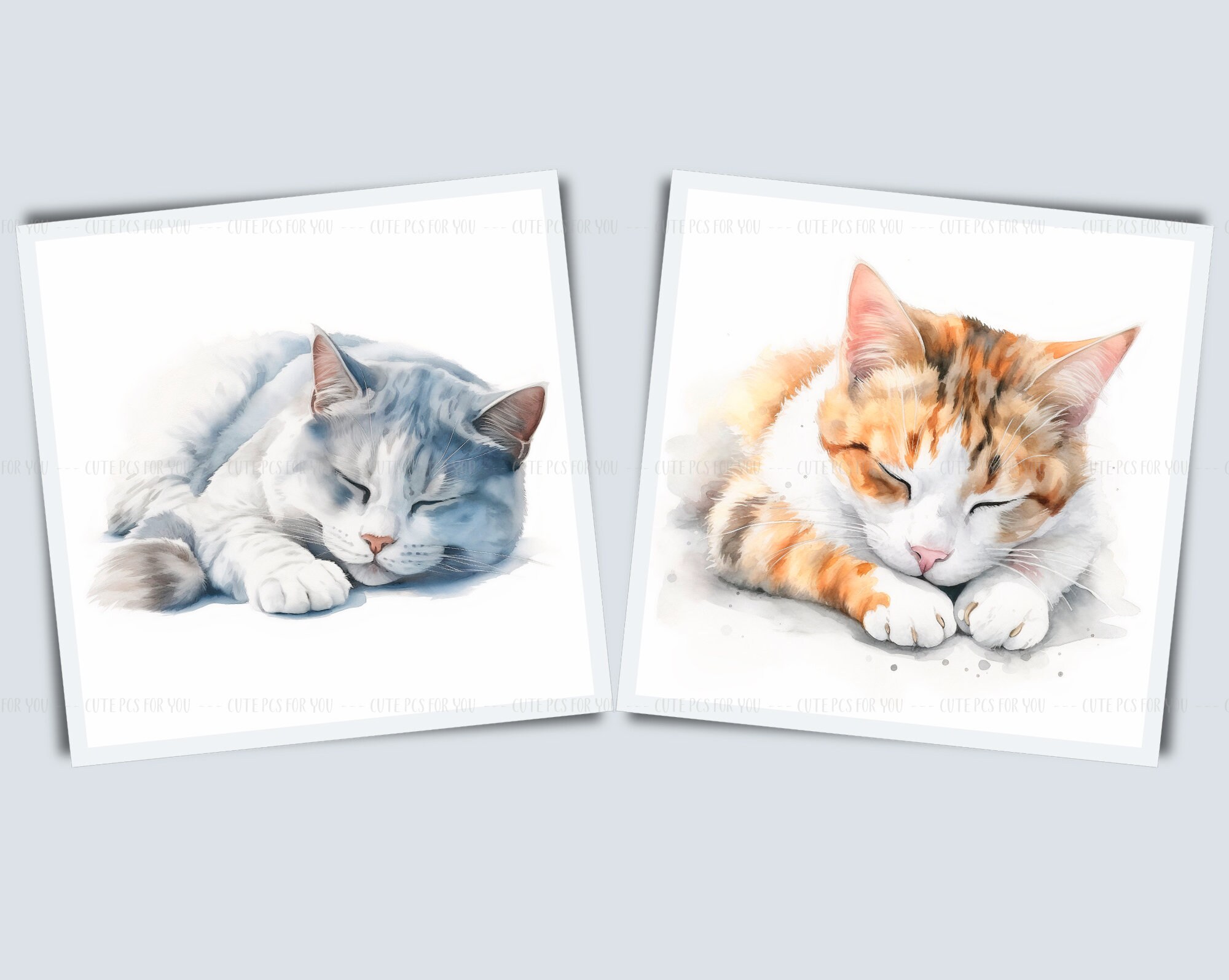 Watercolor Sleeping Cats Clipart Cute Resting Kittens JPG - Etsy