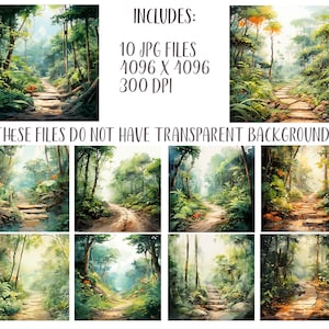 Watercolor Jungle Path Clipart - Jungle Landscape Digital Paper ...