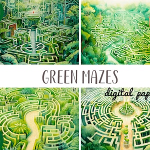 Watercolor Green Maze Clipart: Garden Landscape (digital Paper) - Etsy