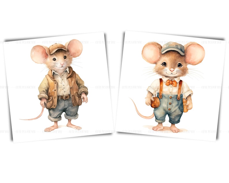 Watercolor Vintage Mice Clipart: Retro Mouse Illustration (digital ...