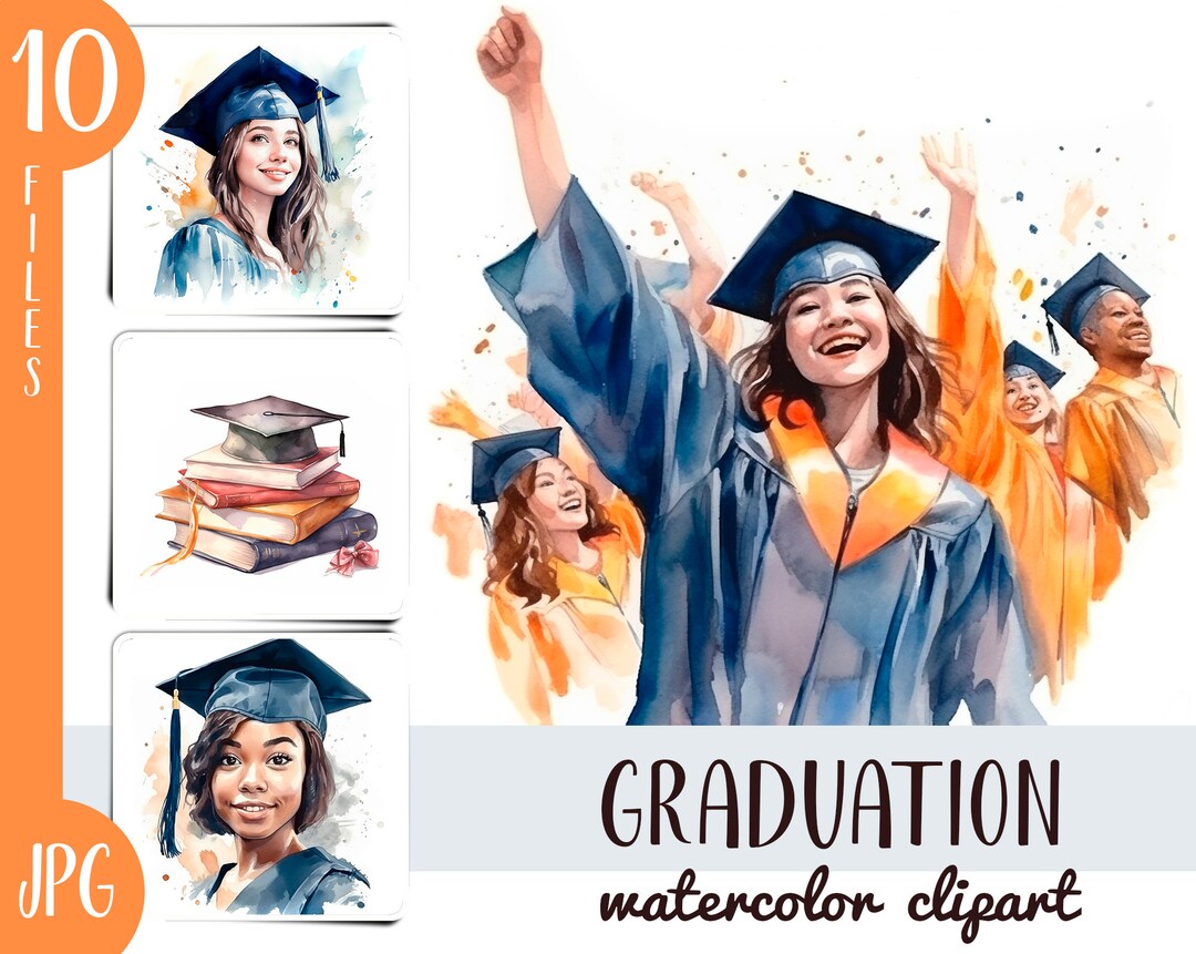 Watercolor Graduation Clipart - School and University Illustrations ...