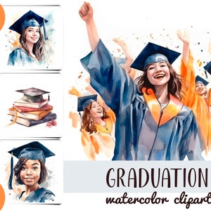 Watercolor Graduation Clipart: Student Illustrations (JPG Files) - Etsy