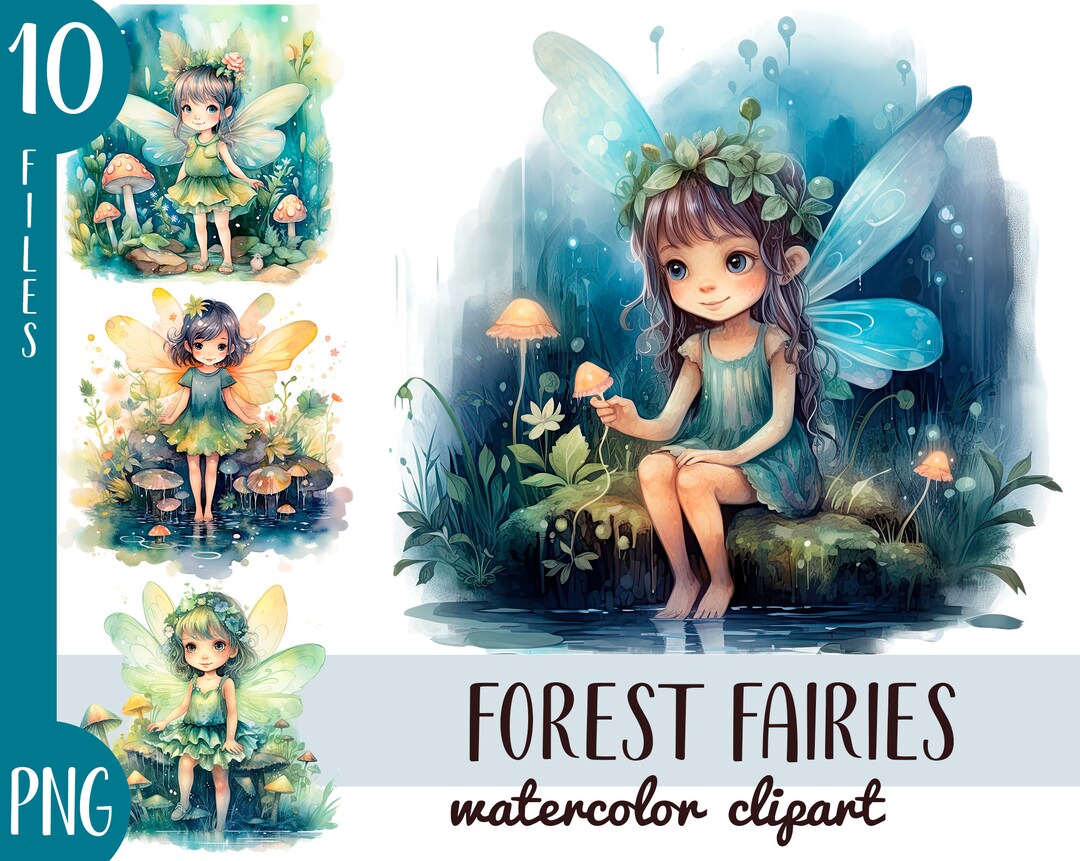 Watercolor Forest Fairies Clipart Cute Little Girls Illustrations ...