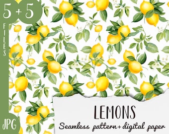 Lemon Digital Paper Summer Seamless Pattern File Citrus - Etsy