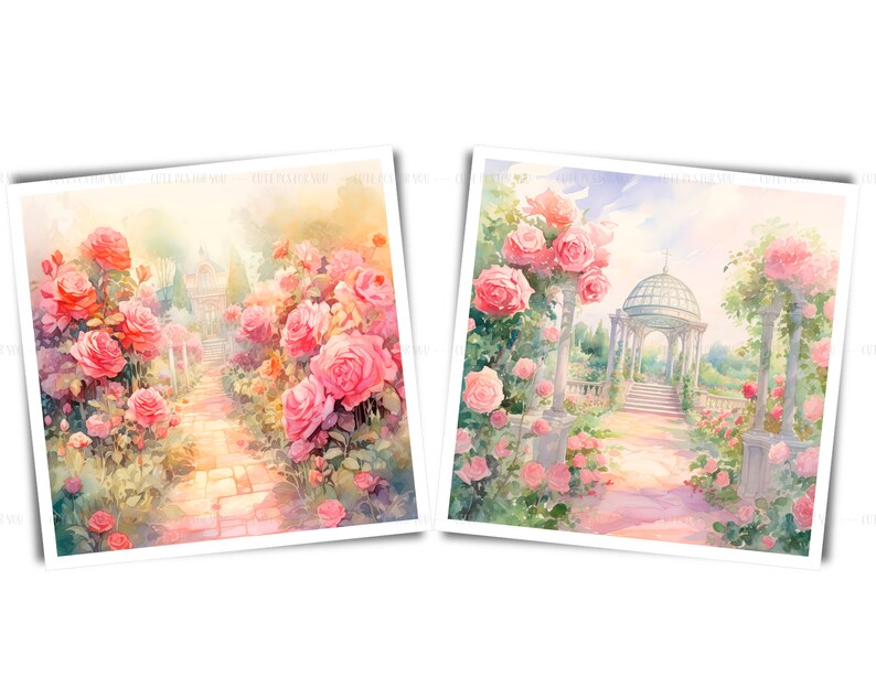 Watercolor Rose Garden Clipart Garden With Roses Digital - Etsy