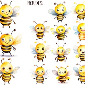 Watercolor Cute Bees Clipart - Cartoon Bee Graphics - Children's ...