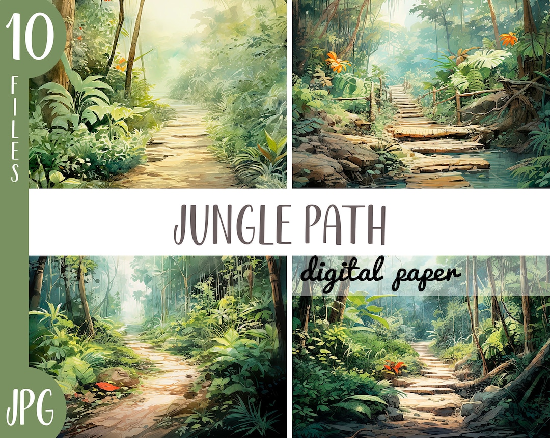 Watercolor Jungle Path Clipart - Jungle Landscape Digital Paper ...
