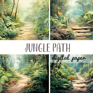 Watercolor Jungle Path Clipart Jungle Landscape Digital Paper Tropics ...