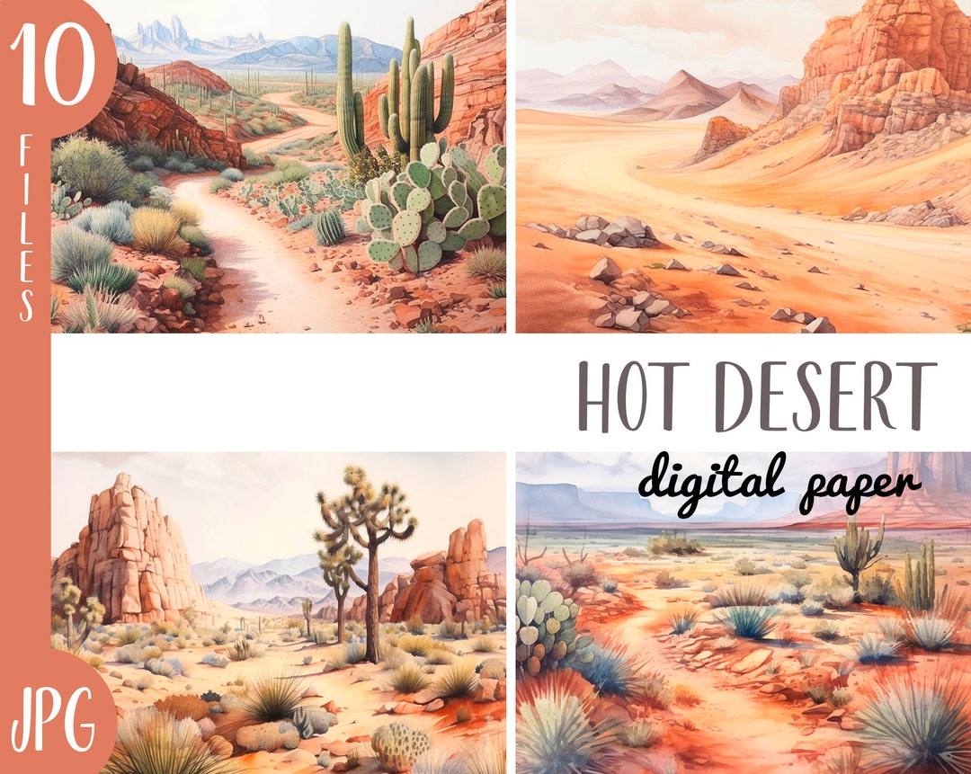 Watercolor Desert Clipart: Landscape Illustrations (JPG Digital Files ...