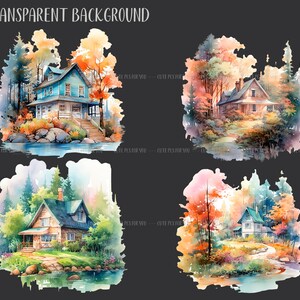 Watercolor House in the Forest Clipart - Forest Hut Digital Paper ...