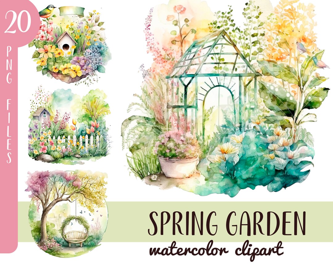 Watercolor Spring Garden Clipart-summer Floral Compositions-a Cozy ...