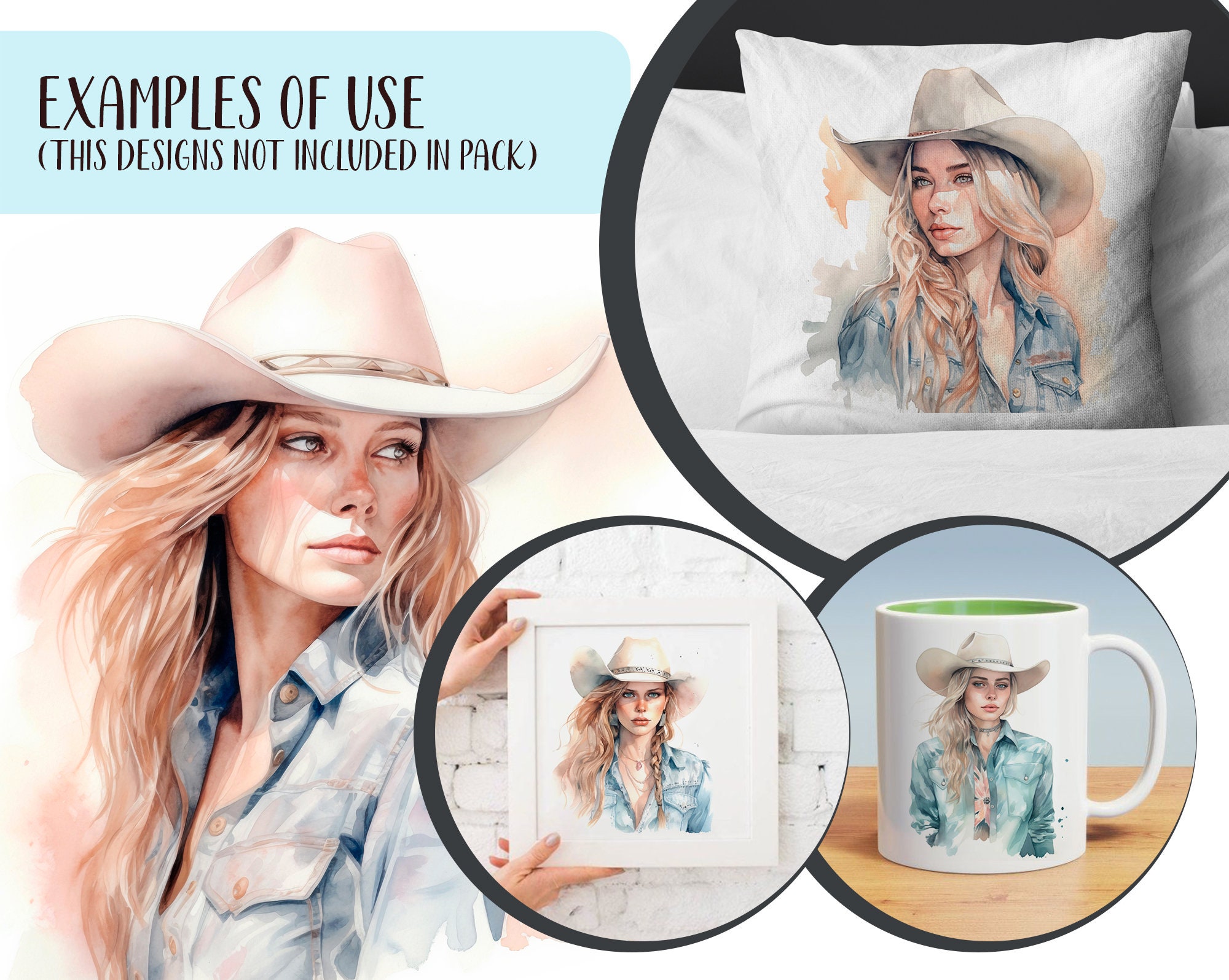 Watercolor Pastel Cowgirls Clipart wild Western Digital - Etsy