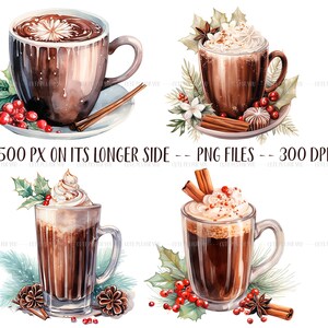 Watercolor Christmas Hot Drinks Clipart: Coffee, Tea (PNG) - Etsy