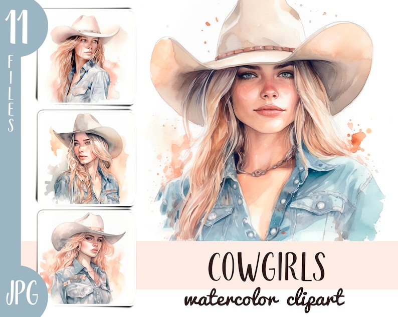 Watercolor Pastel Cowgirls Clipart wild Western Digital - Etsy