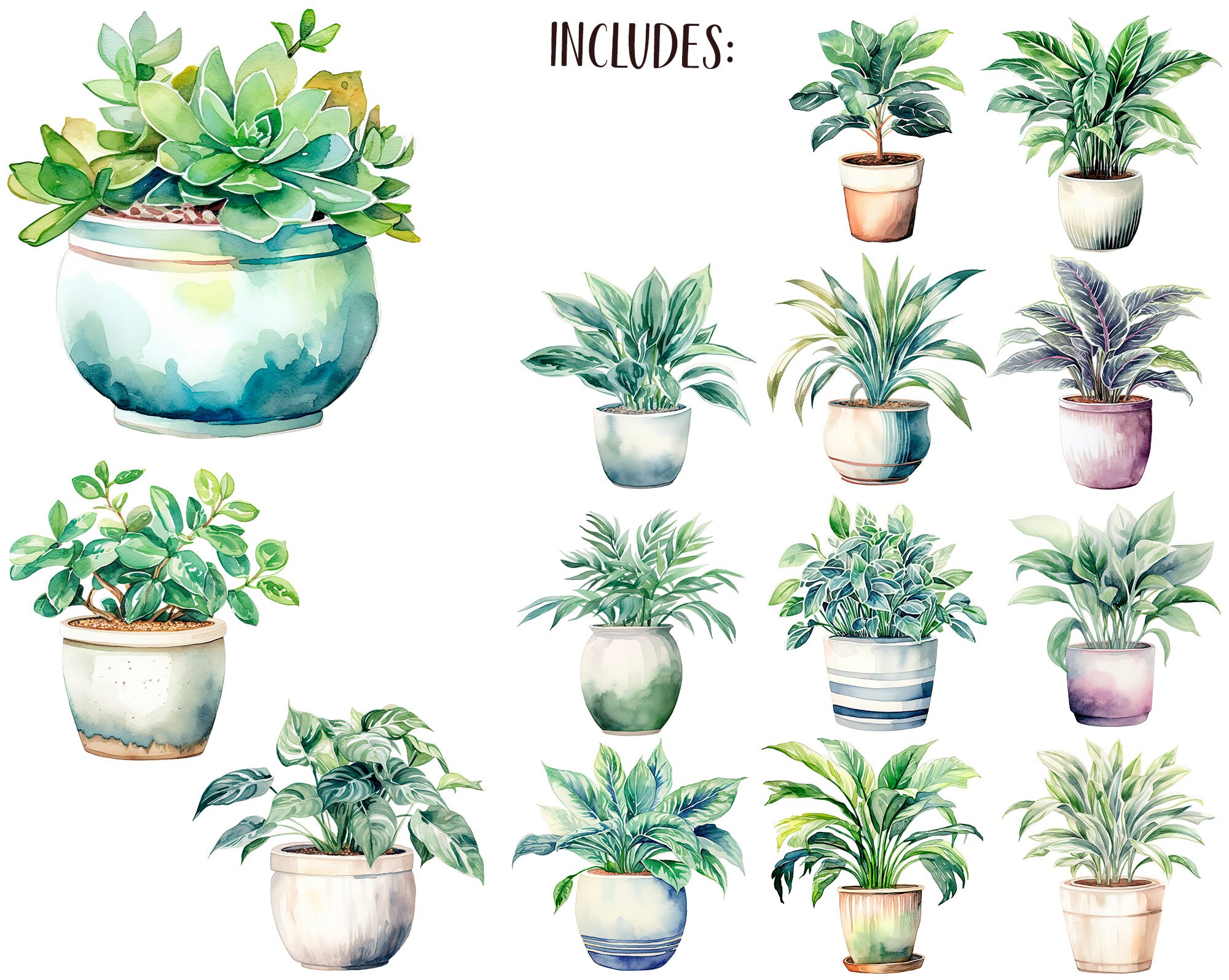 Watercolor House Plants Clipart Home Floral Decor - Etsy