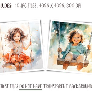 Watercolor Kids on a Swing Clipart - Cute Kids Digital Paper - Happy ...