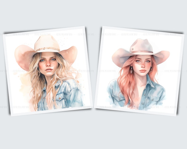 Watercolor Pastel Cowgirls Clipart wild Western Digital - Etsy
