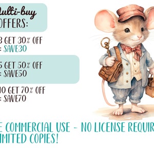Watercolor Vintage Mice Clipart - Retro Mouse Digital Paper - Fairy ...