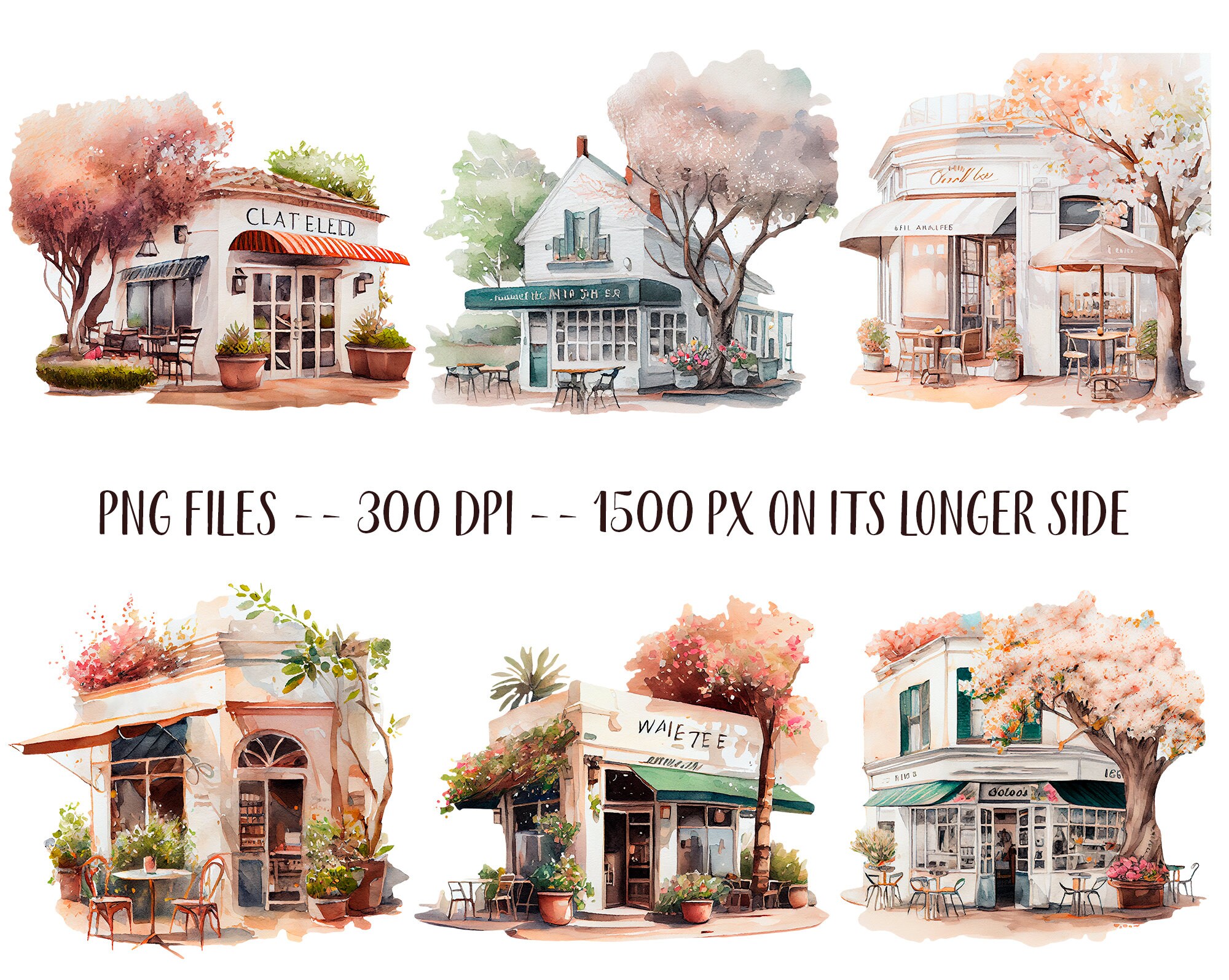 Watercolor Spring Cafe Clipart Shop Digital Watercolor - Etsy
