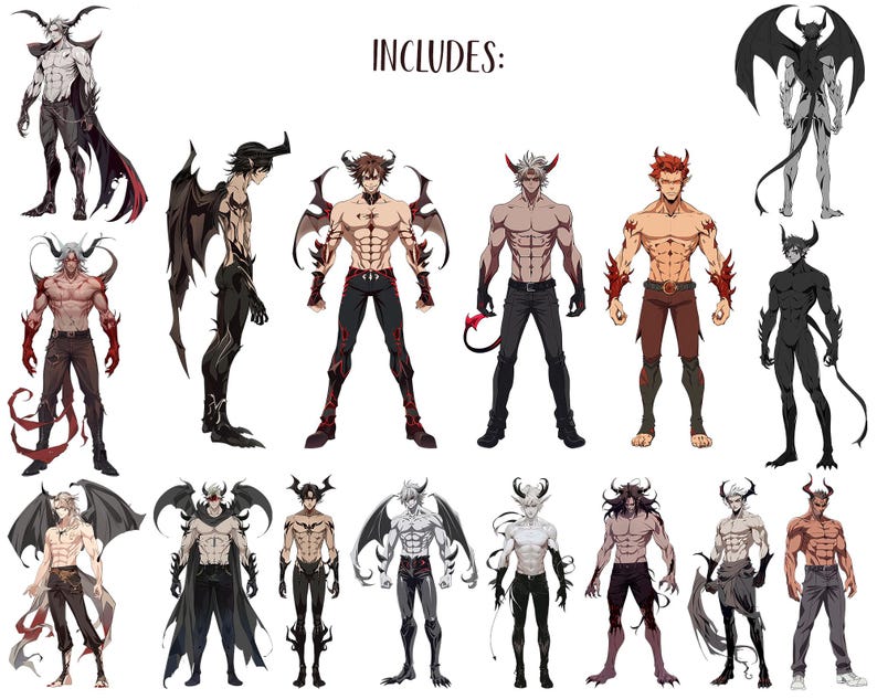 Anime Demons Clipart - Fantastic Creatures Digital Paper - Japanese ...